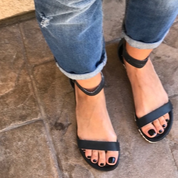 Nordstrom | Shoes | Black Open Toe Closed Back Single Strap Sandals ...